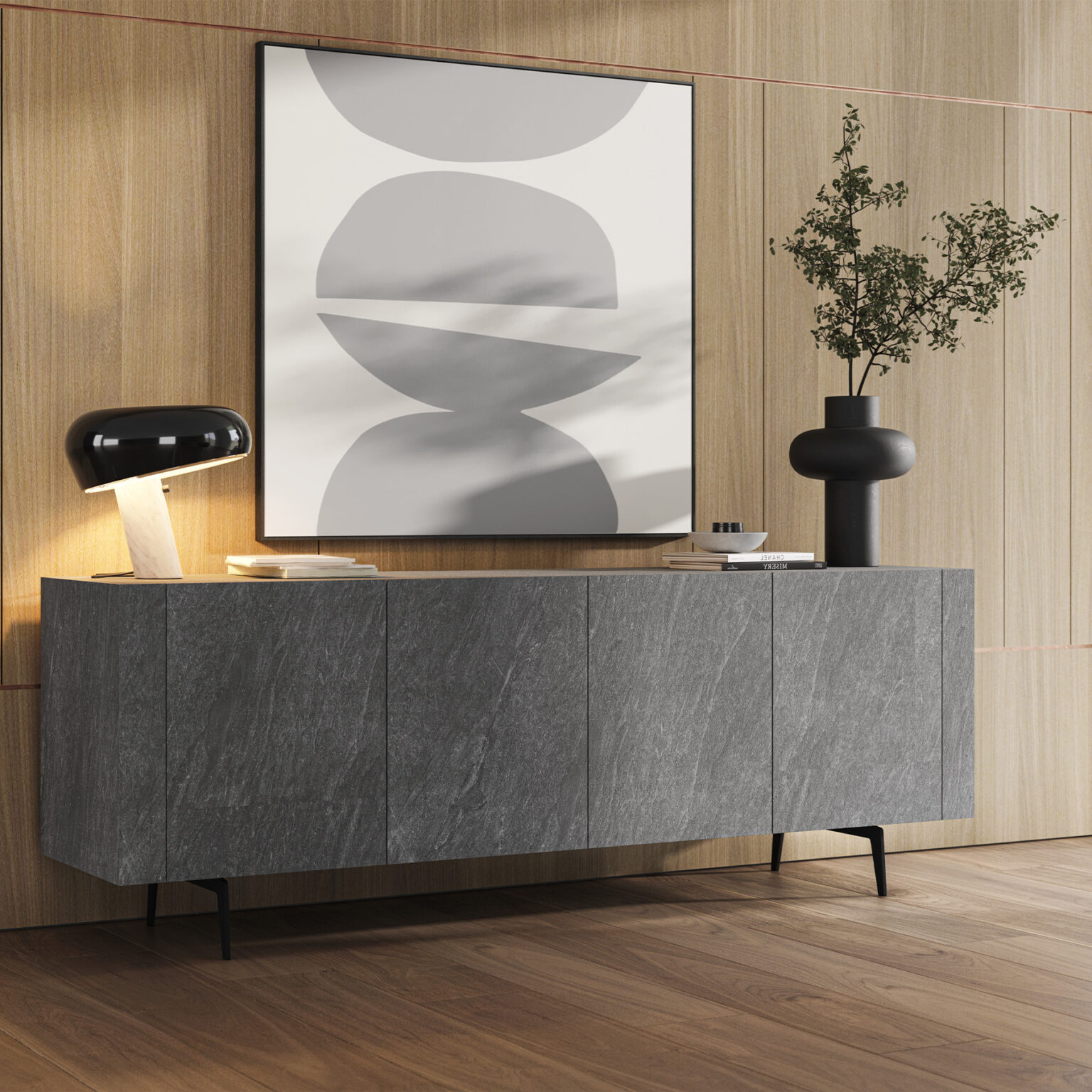 Nero Sideboard: Gray Ceramic Sideboard for Modern Interiors